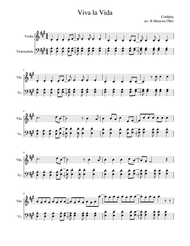 Free Printable Violin Sheet Music for Viva La Vida – FREE Printable A-Z