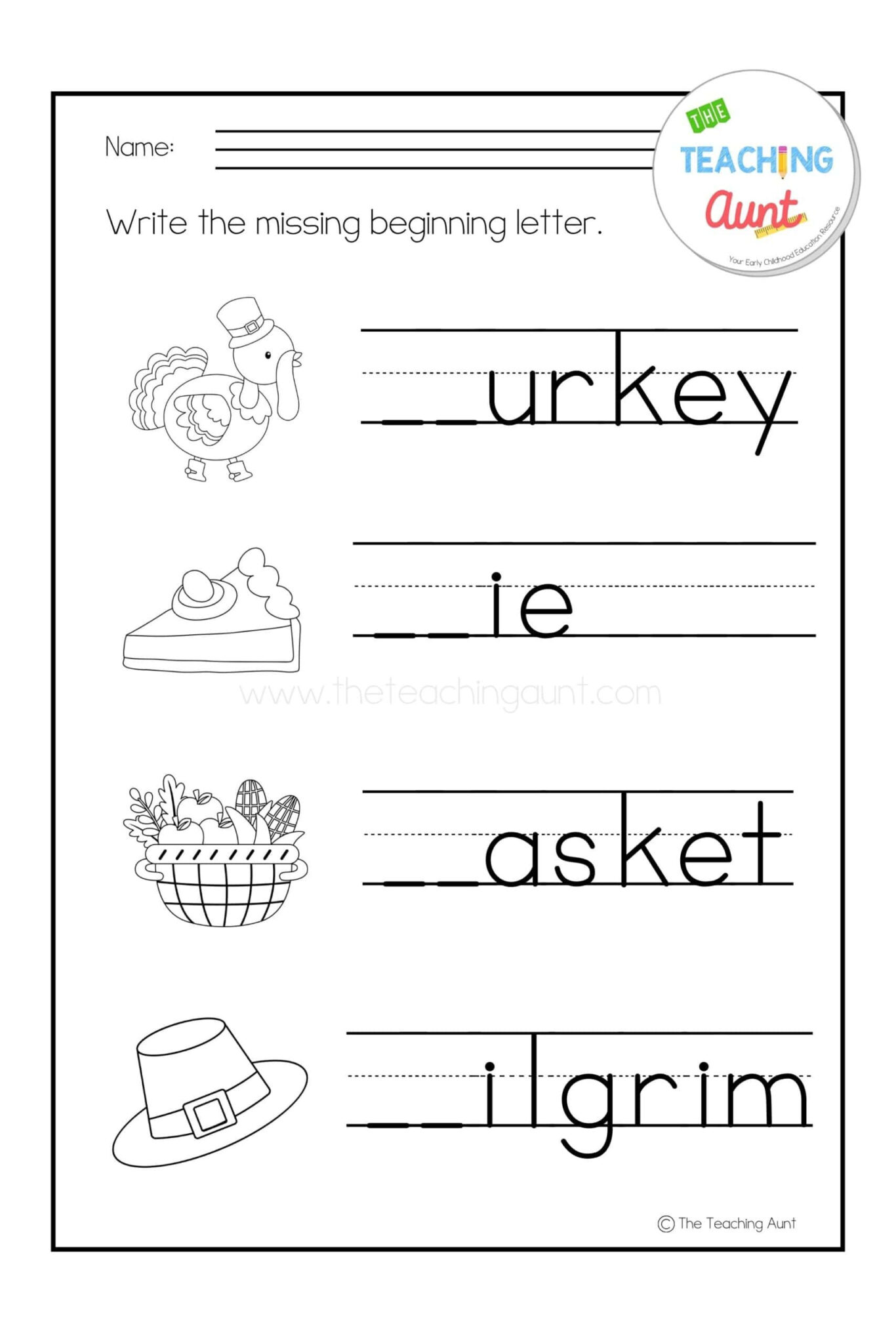 Pre K Thanksgiving Printables Preschool – FREE Printable A-Z