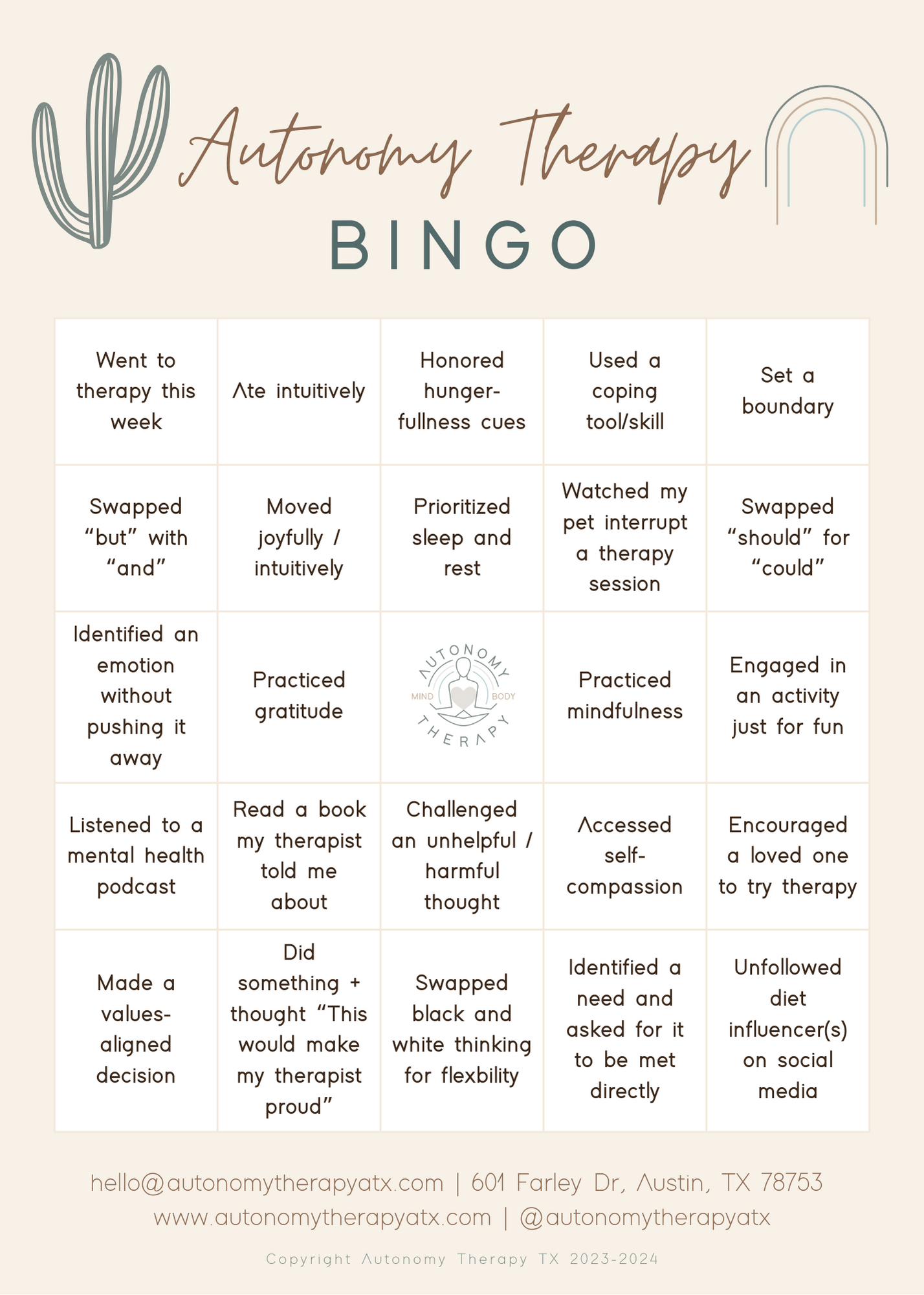 Mental Health Bingo Cards - FREE Printable A-Z