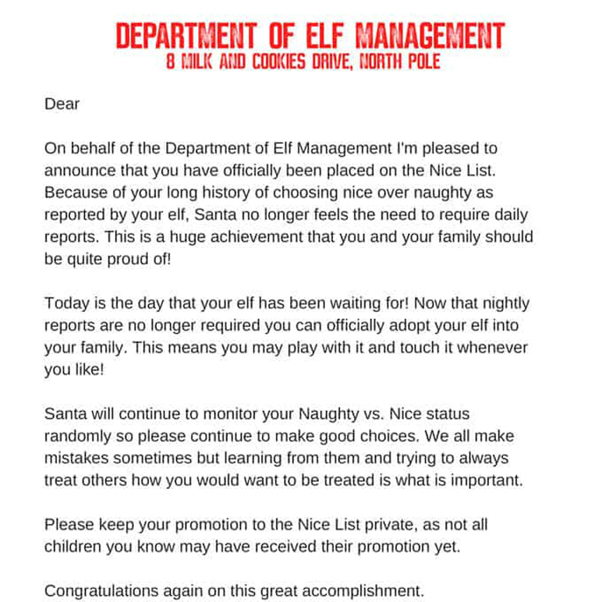 Elf on the Shelf Retirement Letter Printable - FREE Printable A-Z