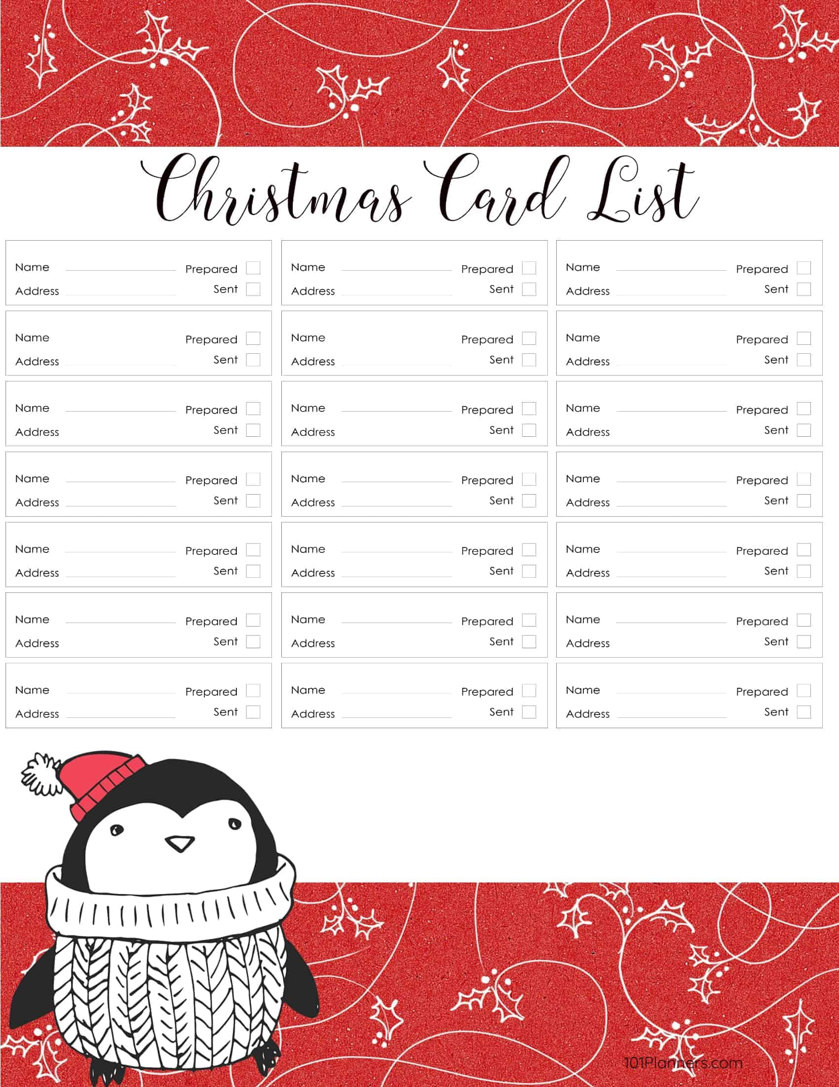 Christmas Address List Template - FREE Printable A-Z