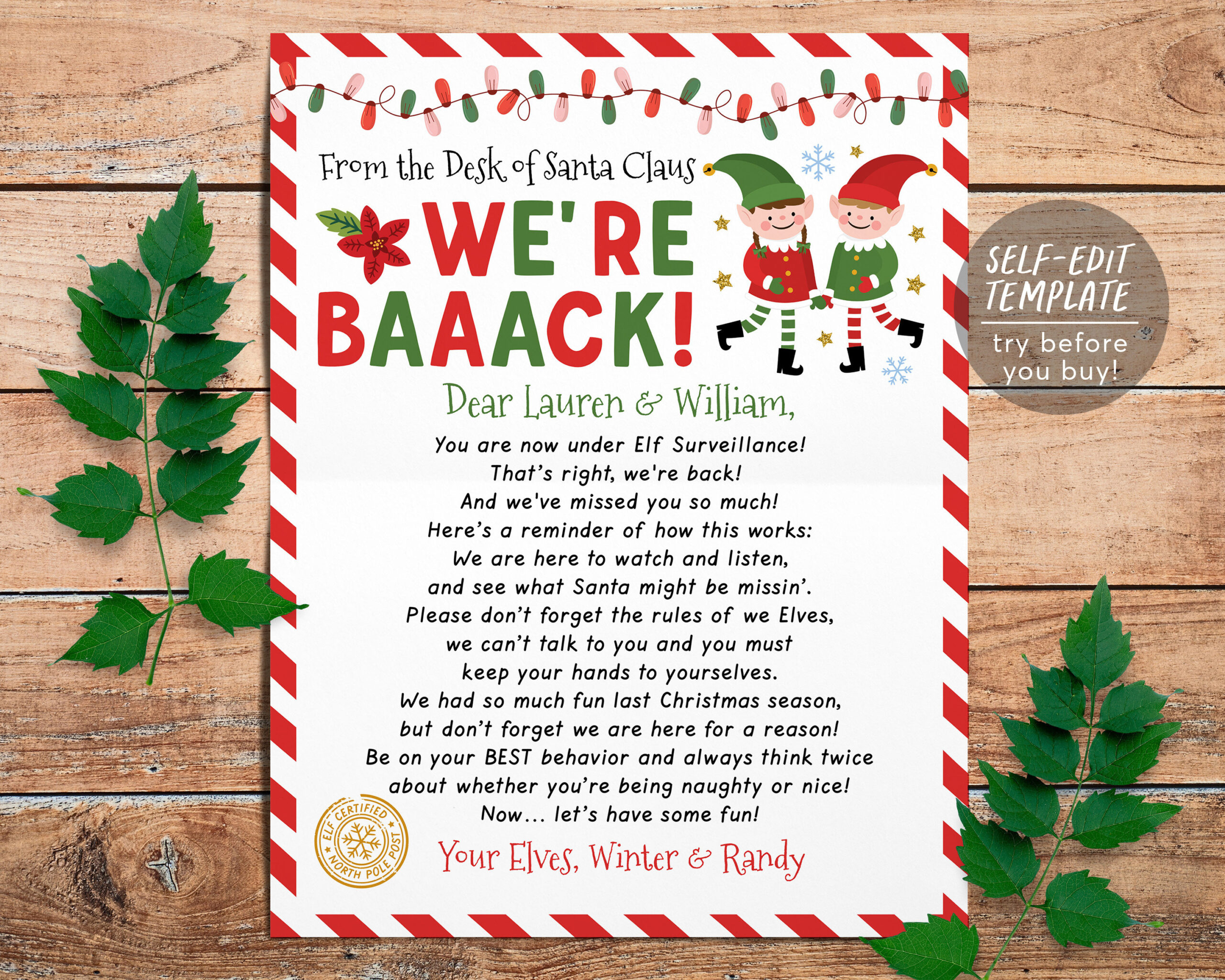 We're Back Elf on the Shelf Printable - FREE Printable A-Z