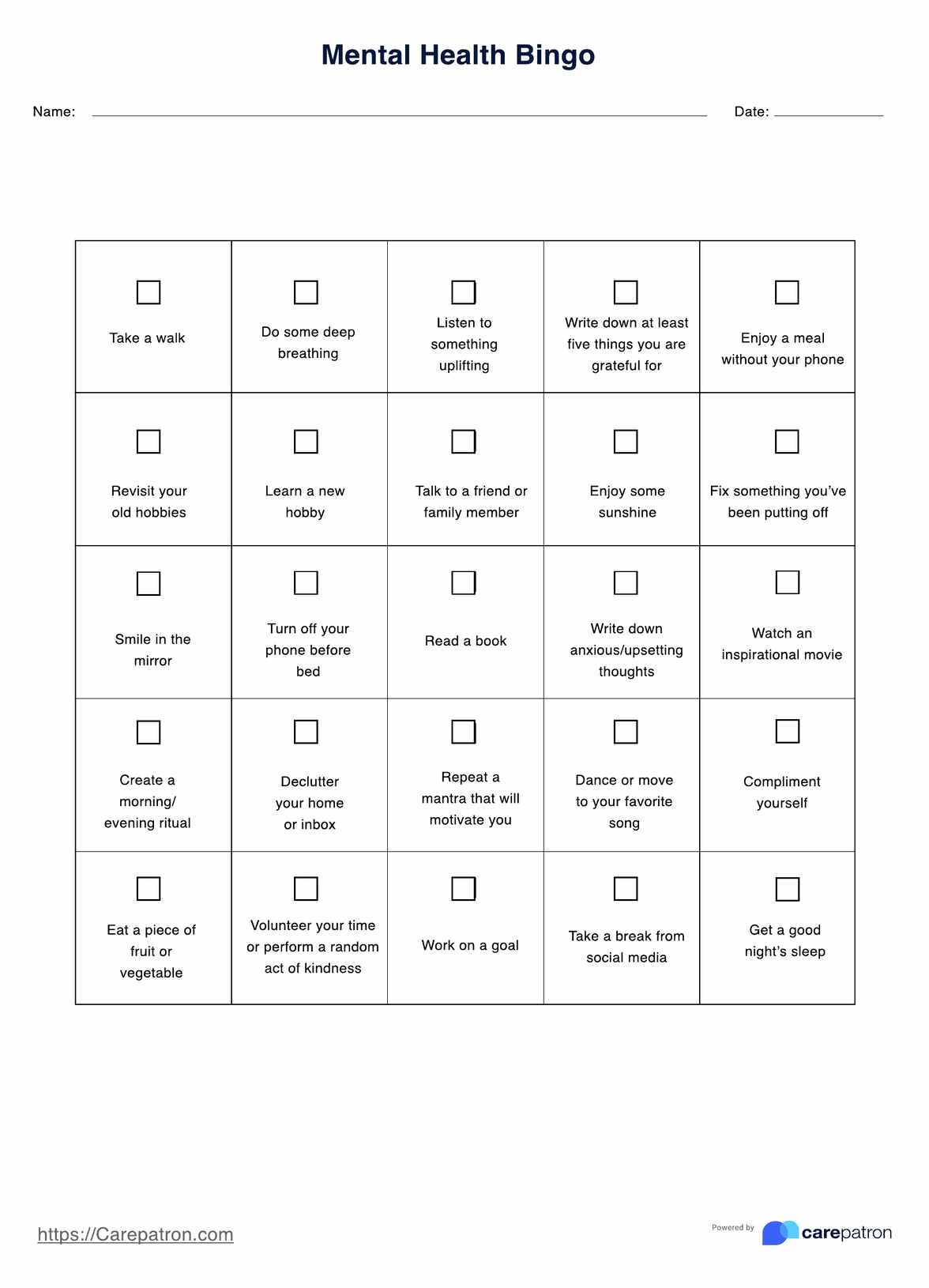 Mental Health Bingo Cards - FREE Printable A-Z