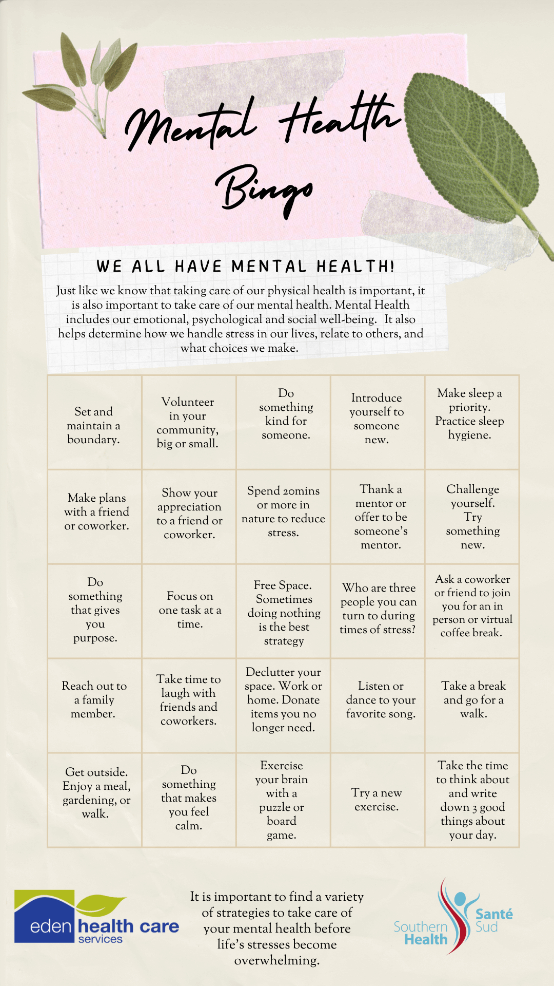 Mental Health Bingo Cards - FREE Printable A-Z