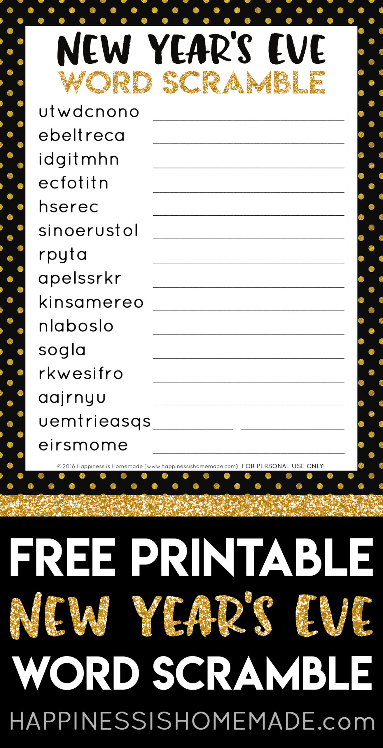 New Year's Word Scramble Printable - FREE Printable A-Z