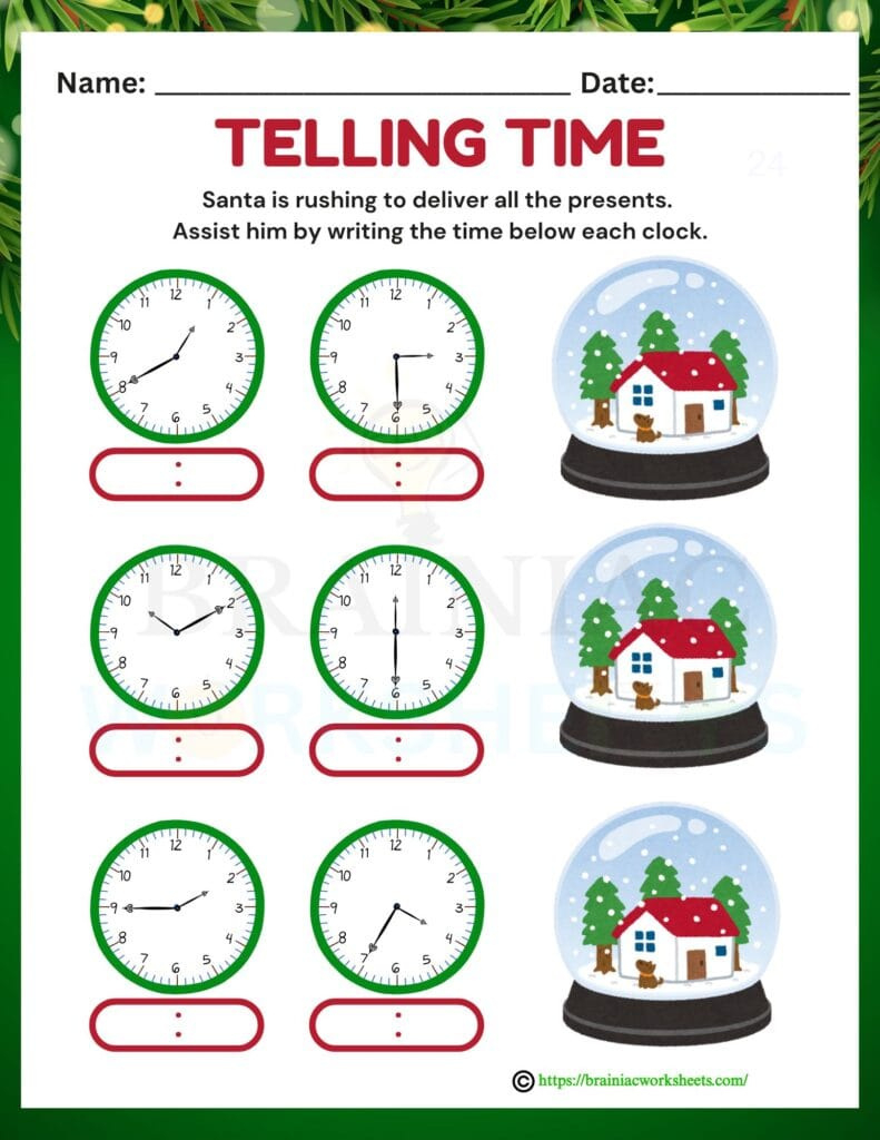 Christmas Telling Time Worksheets - FREE Printable A-Z