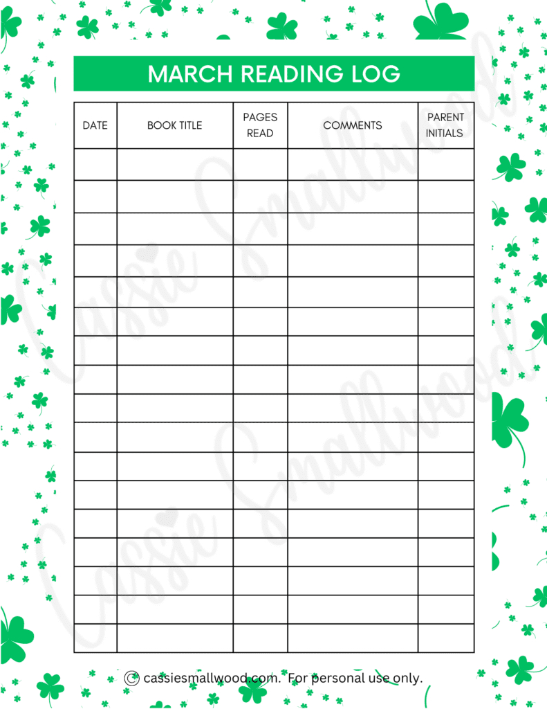March Reading Log Free Printable - FREE Printable A-Z
