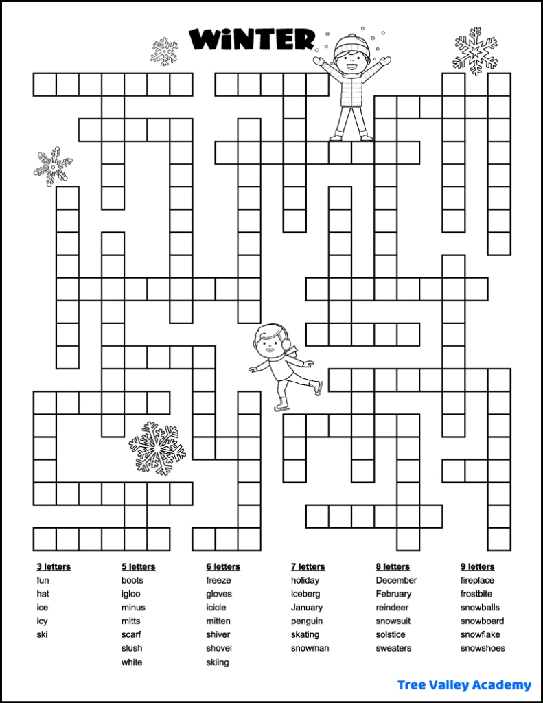 Free Printable Winter Crossword - FREE Printable A-Z