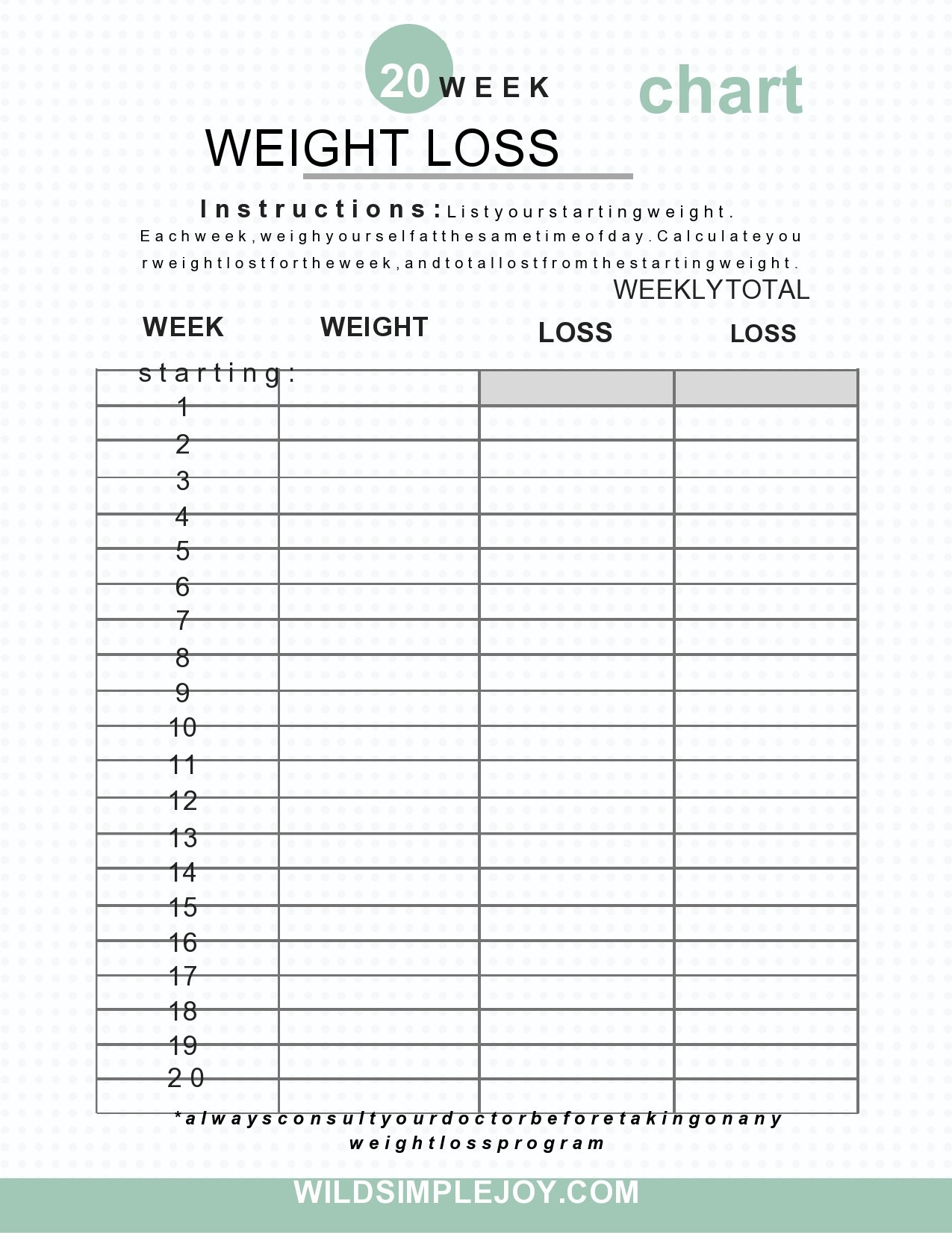 Printable Weight Loss Tracker Template - FREE Printable A-Z