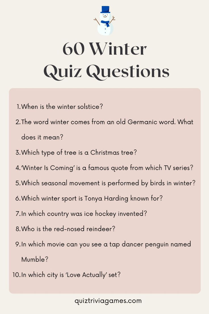 General Knowledge Winter Trivia Questions and Answers Printable - FREE ...