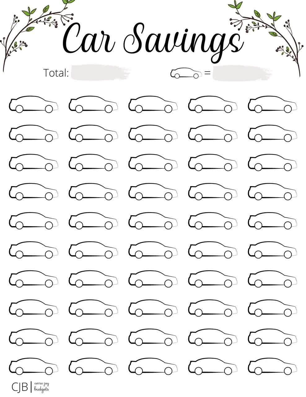 Car Savings Tracker Printable - FREE Printable A-Z