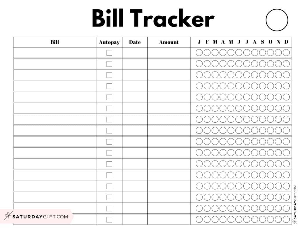 Printable Bill Tracker Template Free - FREE Printable A-Z