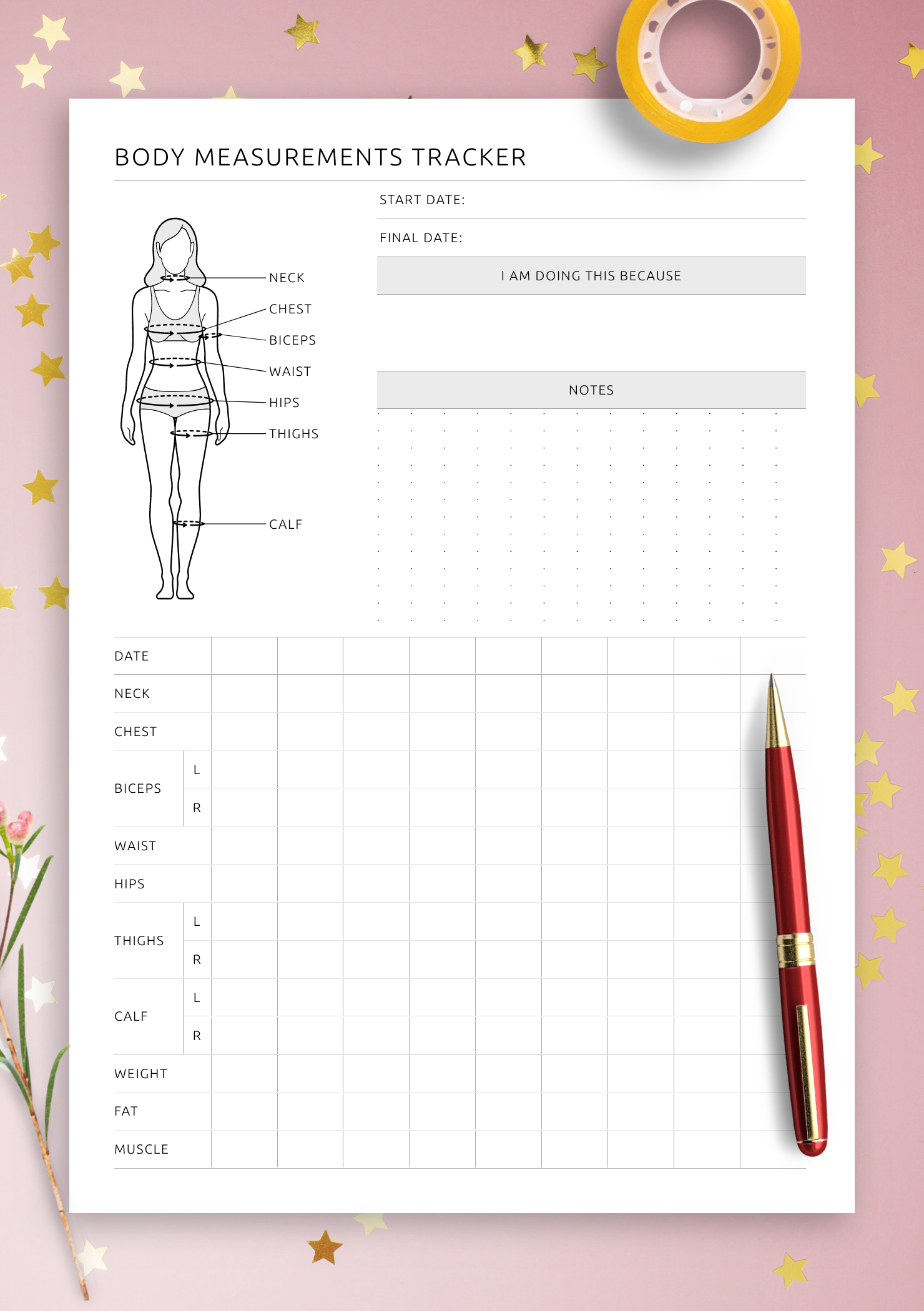 Body Measurement Tracker Printable Free - FREE Printable A-Z