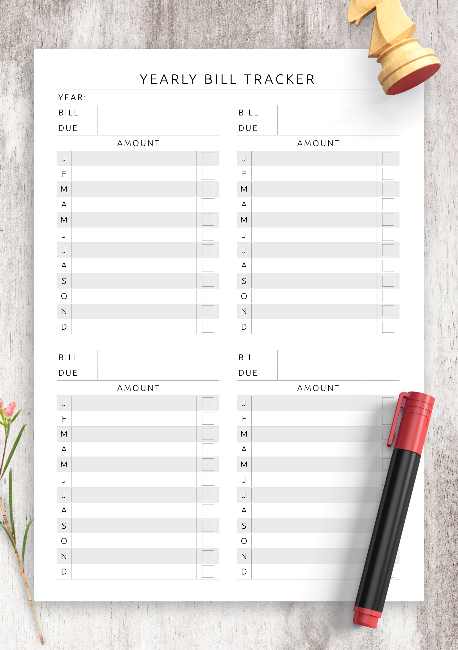 Printable Yearly Bill Tracker - FREE Printable A-Z