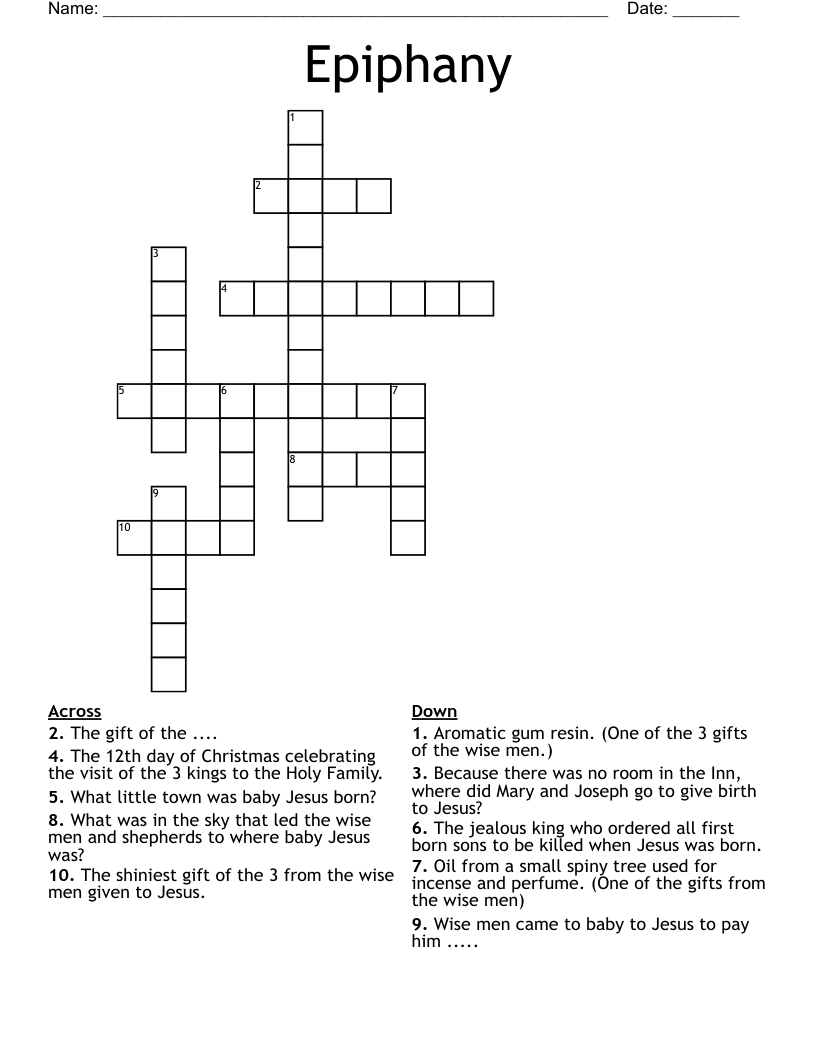 Printable Epiphany Crossword Puzzle - FREE Printable A-Z