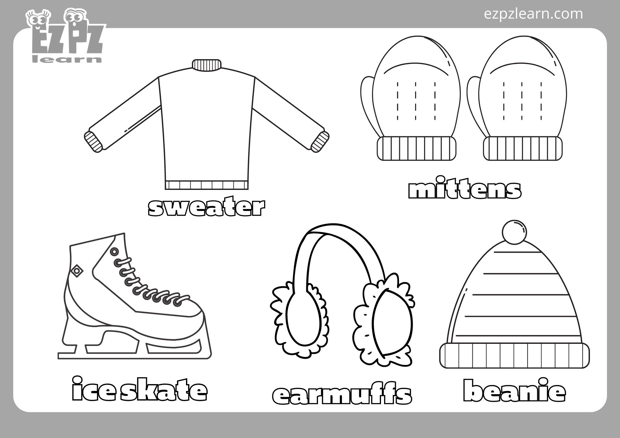 Winter Clothes Coloring Pages Printable - FREE Printable A-Z