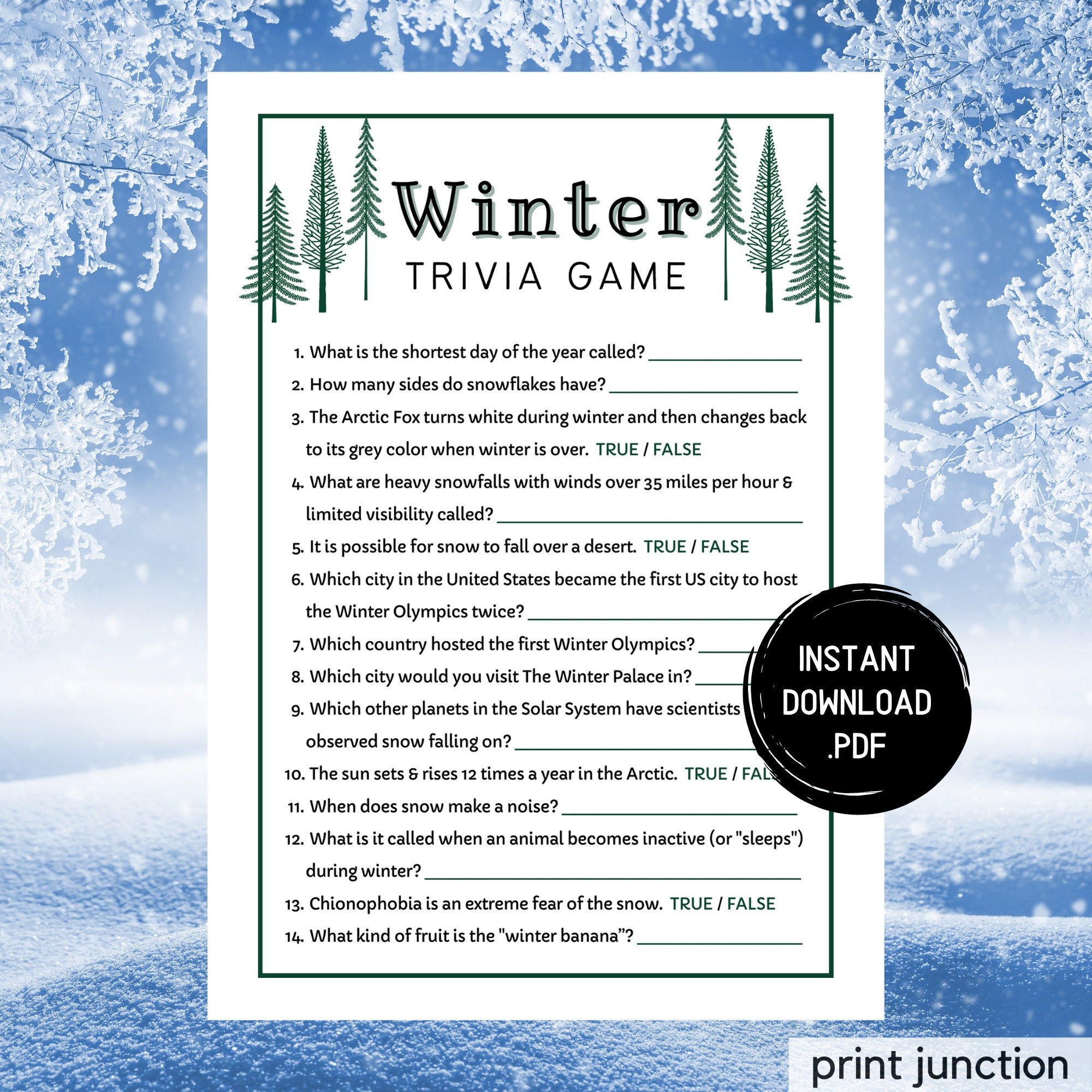 General Knowledge Winter Trivia Questions and Answers Printable - FREE ...
