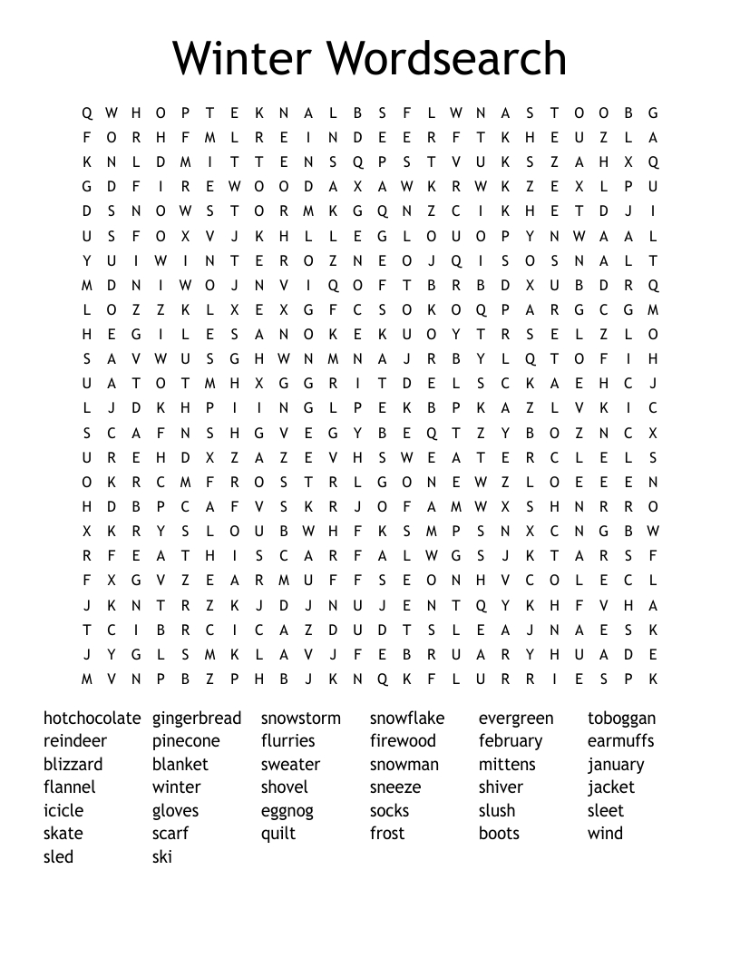 Printable Word Searches Winter - FREE Printable A-Z