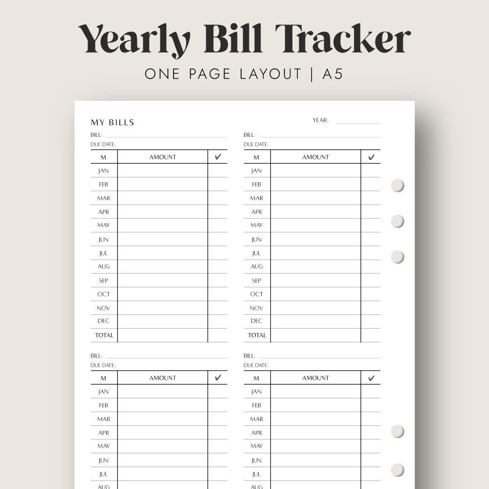 Printable Yearly Bill Tracker - FREE Printable A-Z